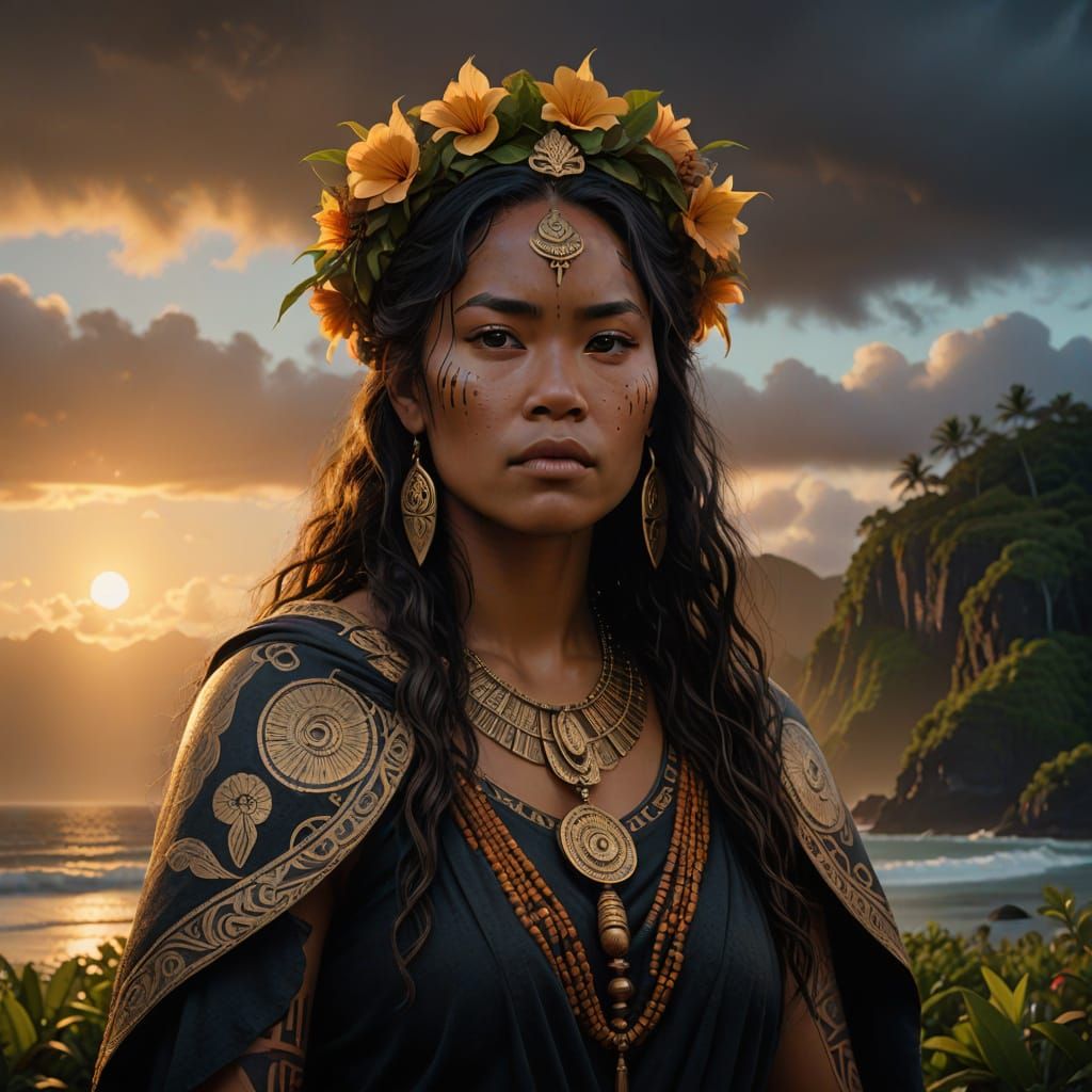 Samoan mythology, female - Regal Samoan Goddess in Moonlit F...
