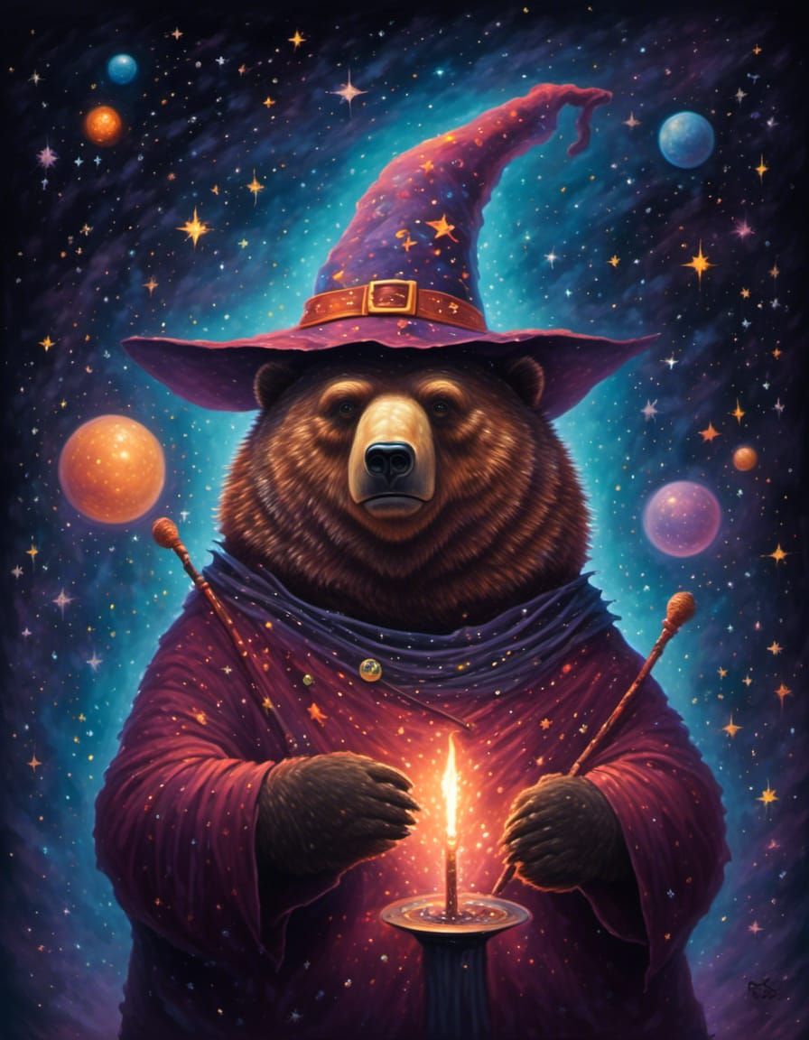 Portrait: "Obese Bear Wizard in a Witch-Hat in Galactic Darkness ...