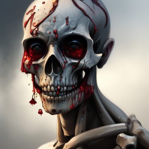 A skeleton crying blood and tears