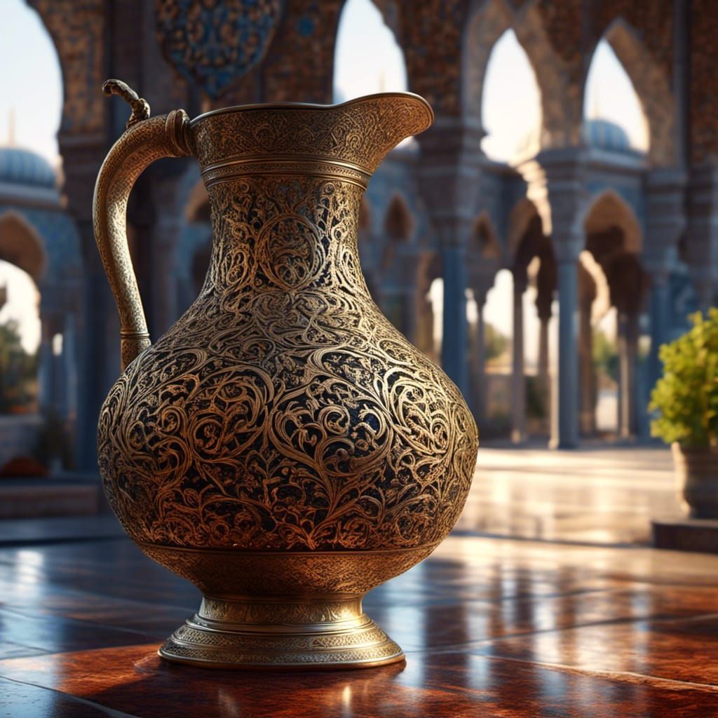 Intricate filigree metal pitcher - AI Generated Artwork - NightCafe Creator