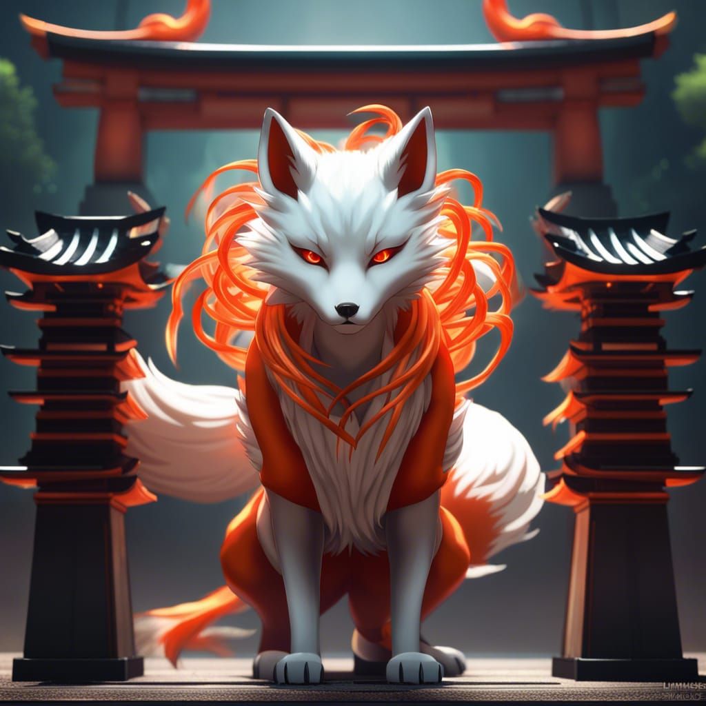 White and orange Kitsune - AI Generated Artwork - NightCafe Creator