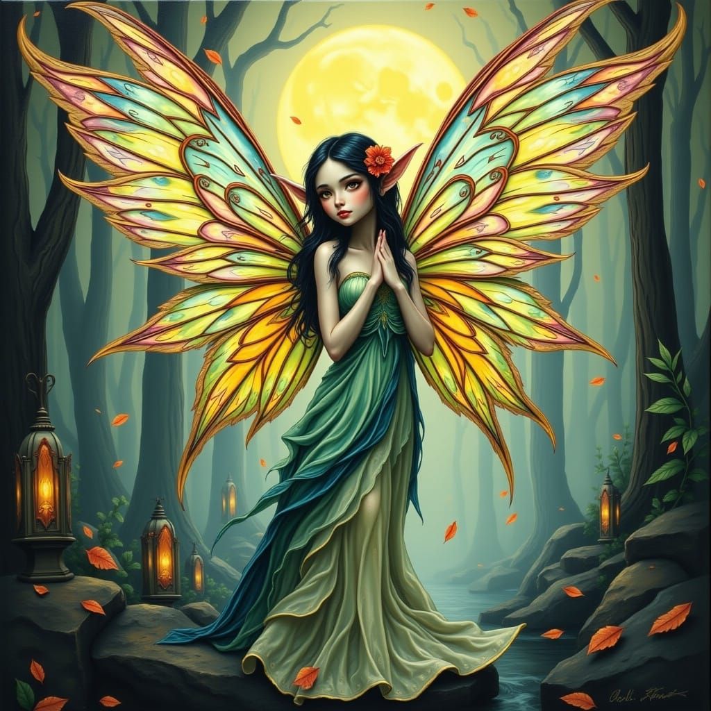 Ethereal Forest Fairy Elf in Radiant, Iridescent B... - AI Art