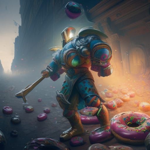 Magical herculean donut man clad in candy armor, hyper realism, 78k ...