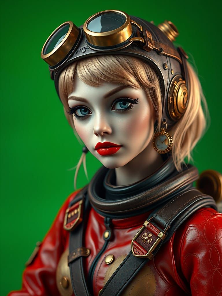 Steampunk Alien Goddess in Vibrant Red - AI Art