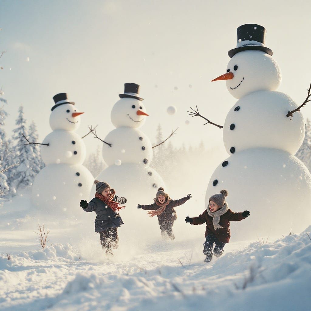 Giant Snowmen Unleash Winter Wonderland Chaos in C... - AI Art