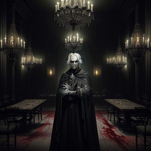 Dark Fantasy Vampire in Elegant Macabre Attire - AI Art