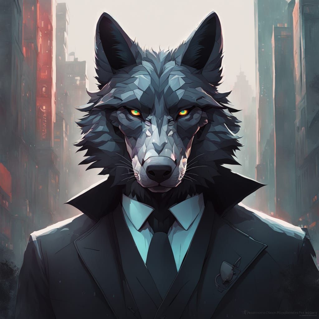 Wolf - Noir Wolf Portrait in Triadic Colors