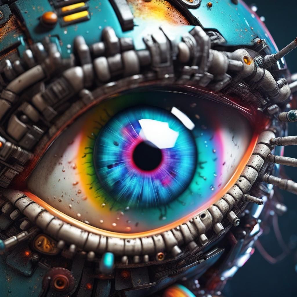 eyeball of a creepy robot . Hyper realistic, splash art, concept art ...