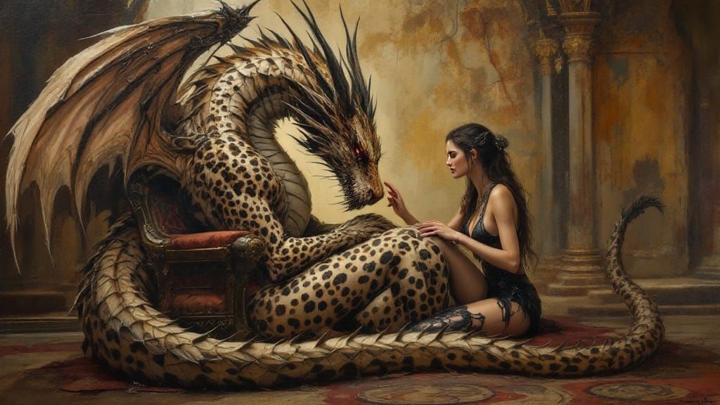 A Leopard Dragon - Leopard Dragon in Oil Painting Style