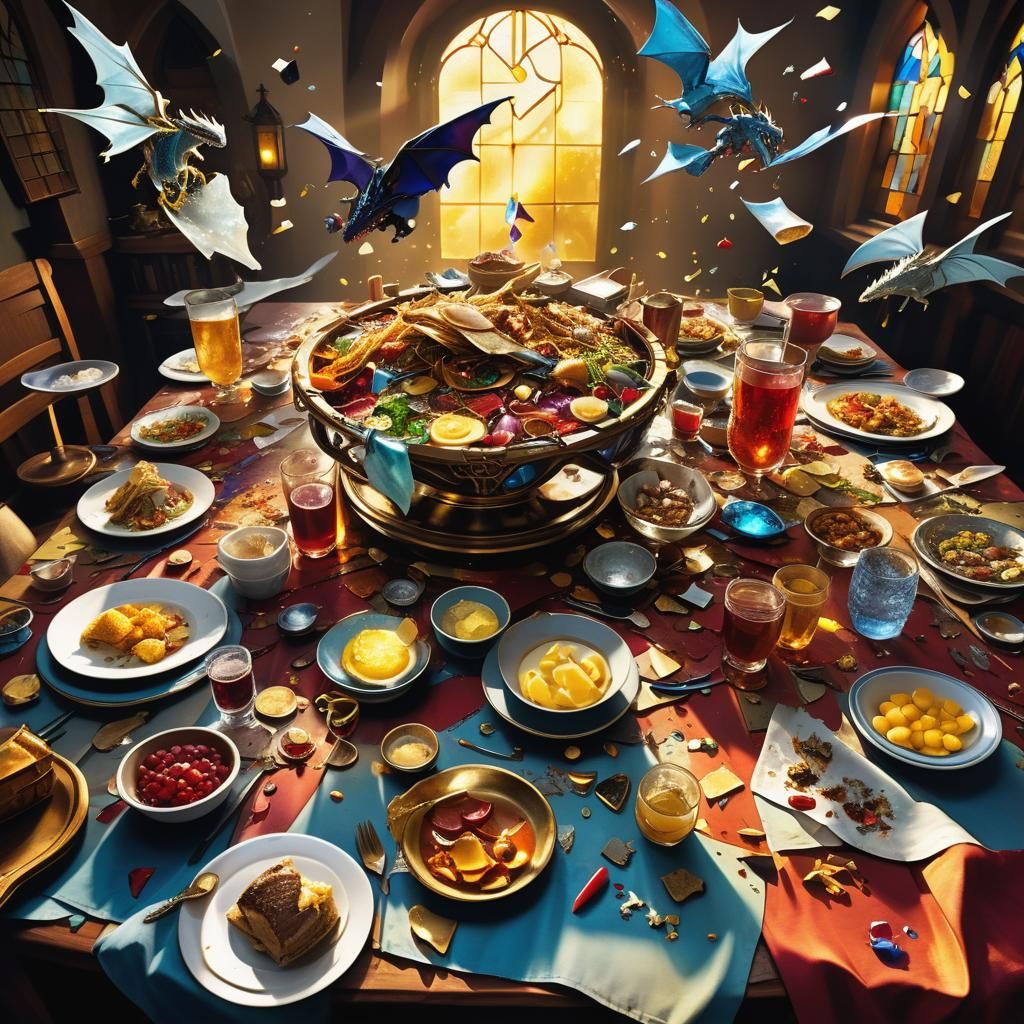 A dining table in disarray - A dining table in disarray