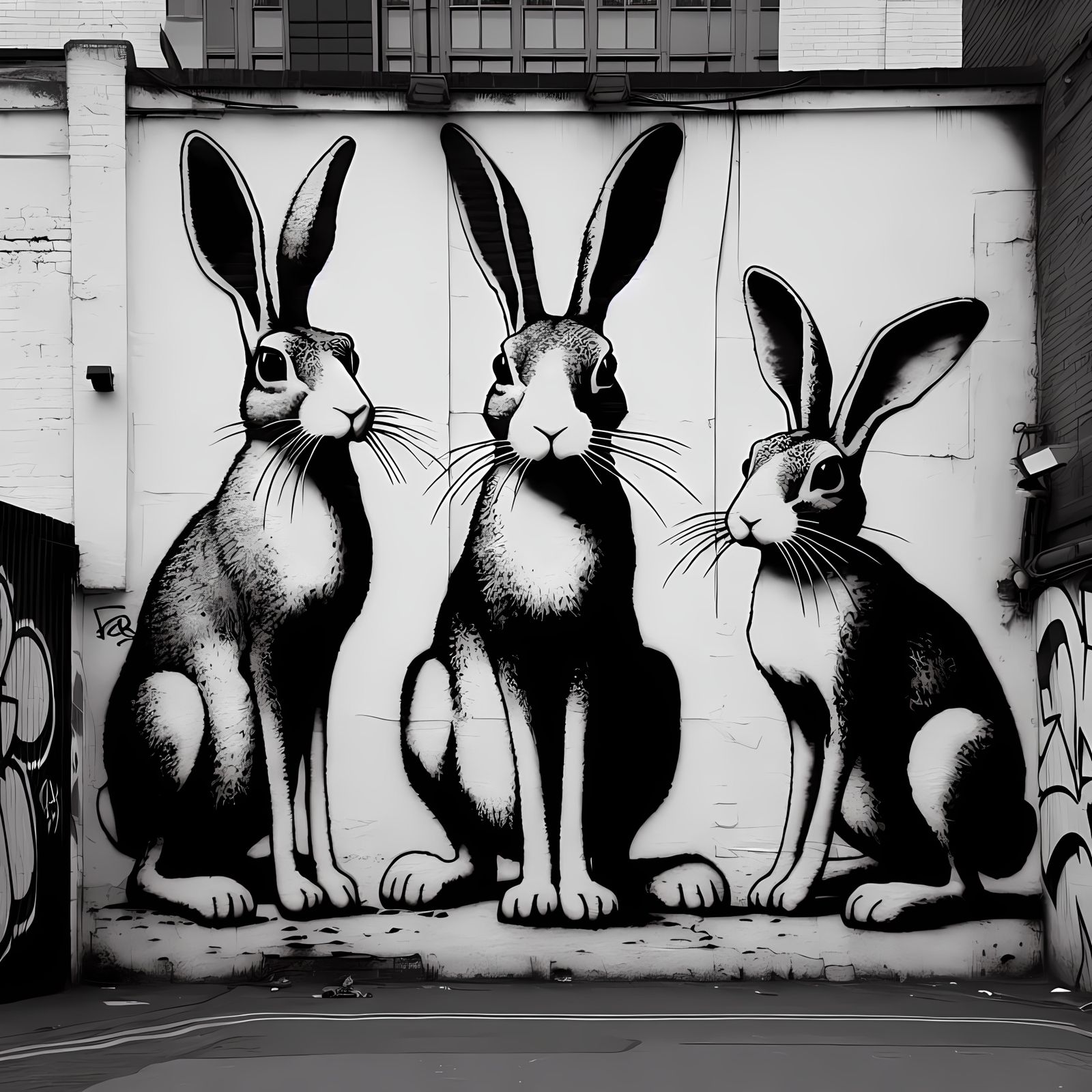 Three Rabbits (Banksy Style) - AI Generated Artwork - NightCafe Creator