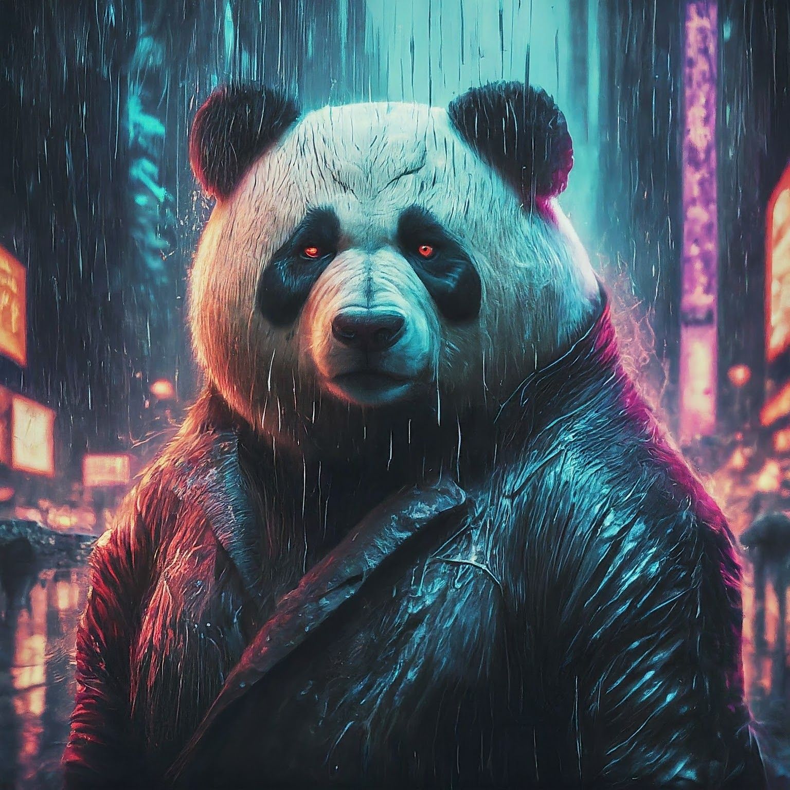cyberpunk panda in the rain - AI Generated Artwork - NightCafe Creator