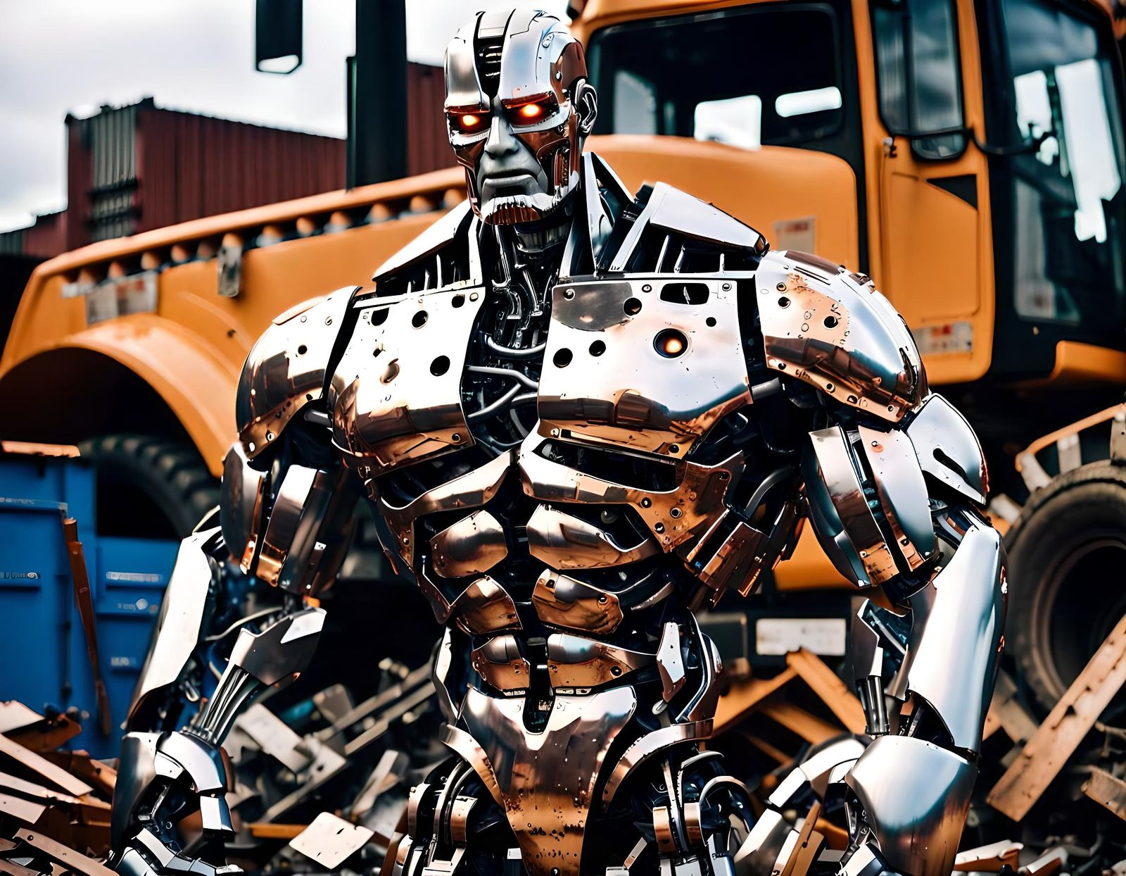 Cyborg in a junk yard - AI Generated Artwork - NightCafe Creator