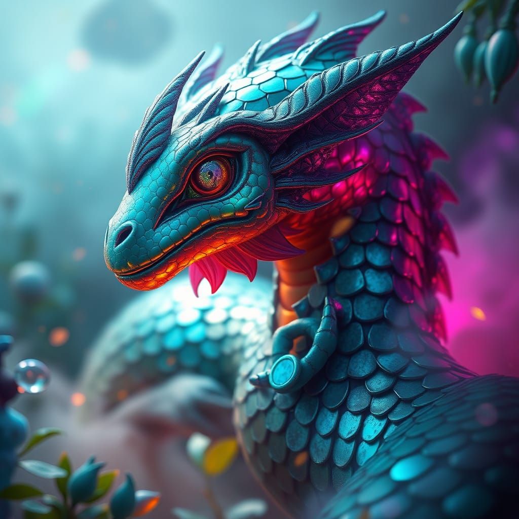 Ethereal Iridescent Creature in Vibrant Lush Envir... - AI Art