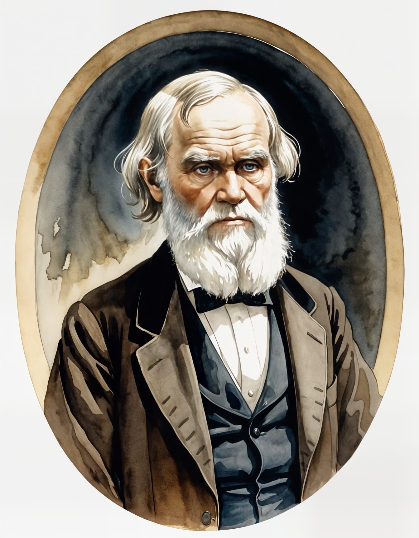 portrait of Charles Darwin - Evolutionary Visionary in Water...