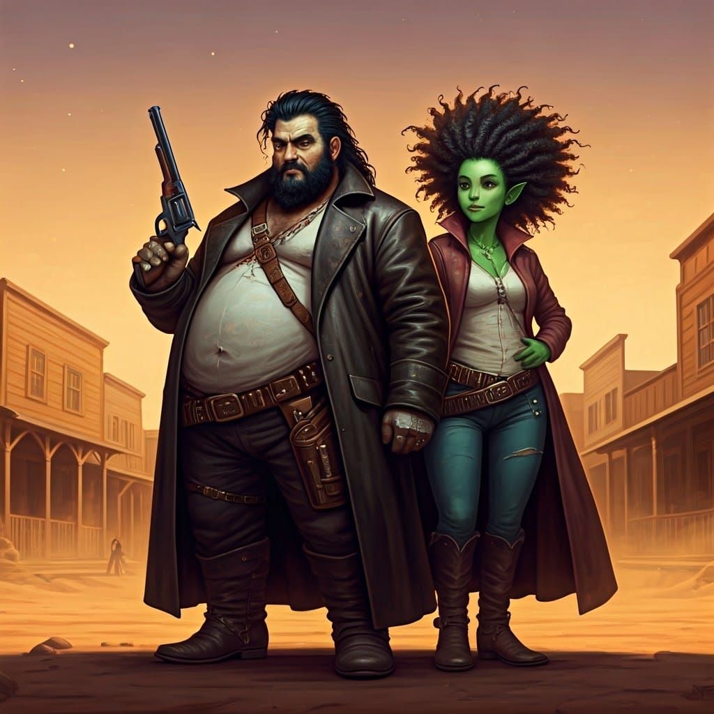 Gypsy Gunslinger and Alien Kid in Cosmic Western T... - AI Art
