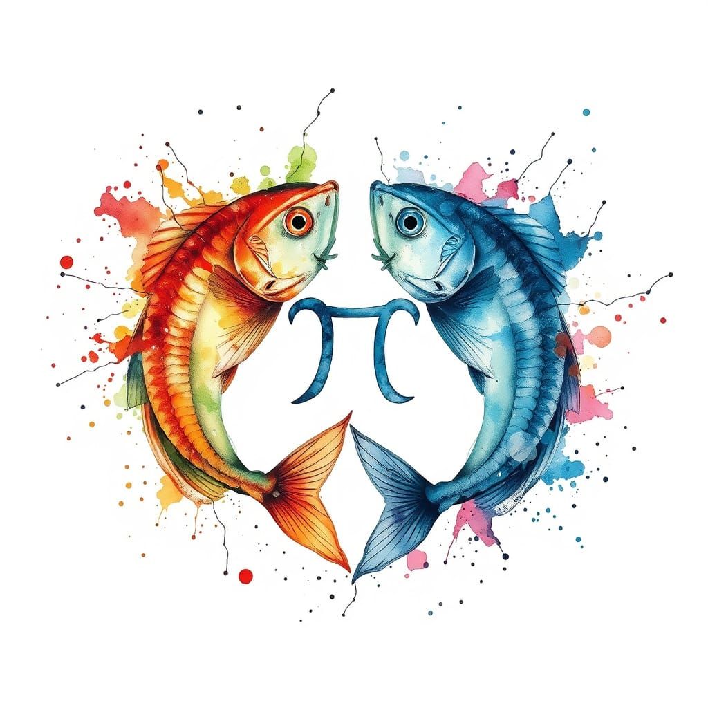 Pisces Zodiac - Ethereal Pisces Symbol Formed by Two Swimmin...