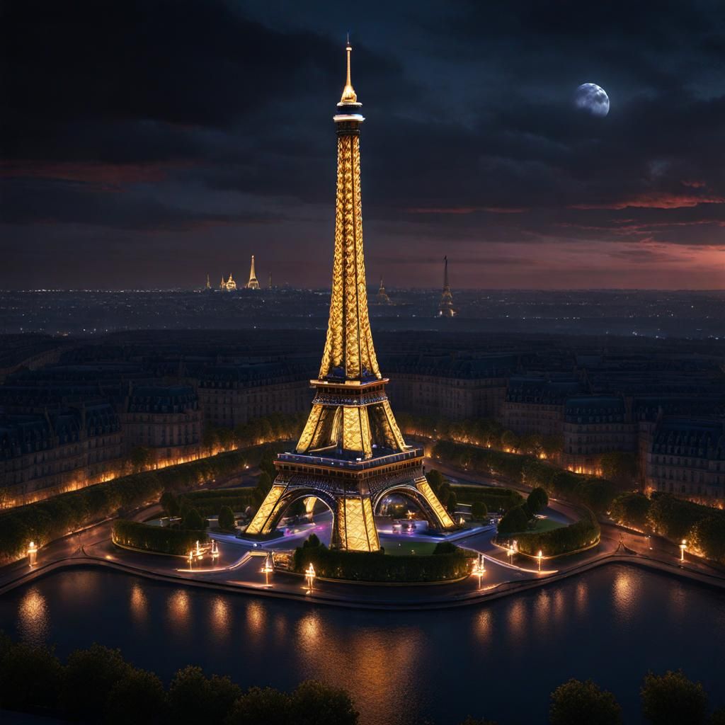 paris iluminated eifel tower - AI Generated Artwork - NightCafe Creator