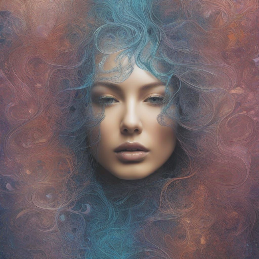 Waves - Vibrant Fractal Portrait with Luminous Tendrils and ...