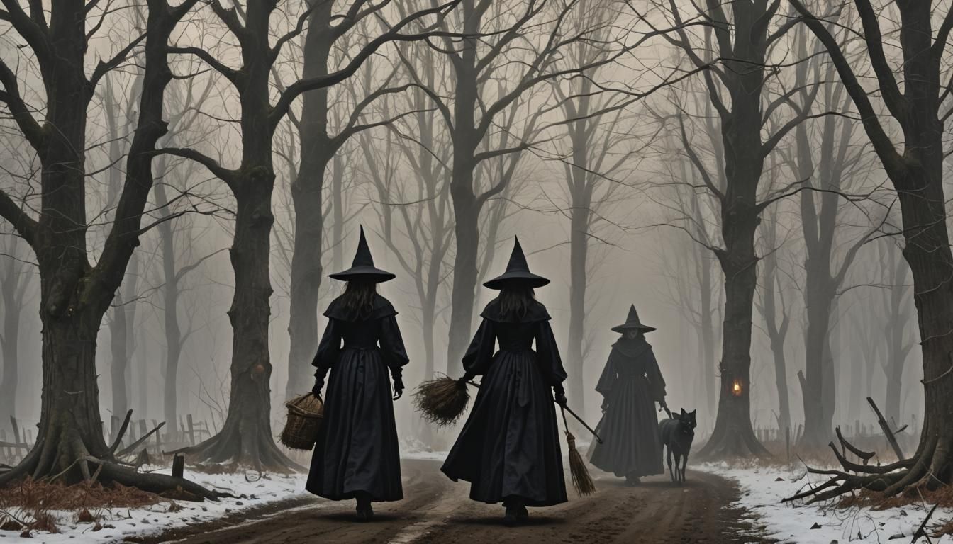 new-england salem puritan witch foggy forest farm gothic - AI Generated ...