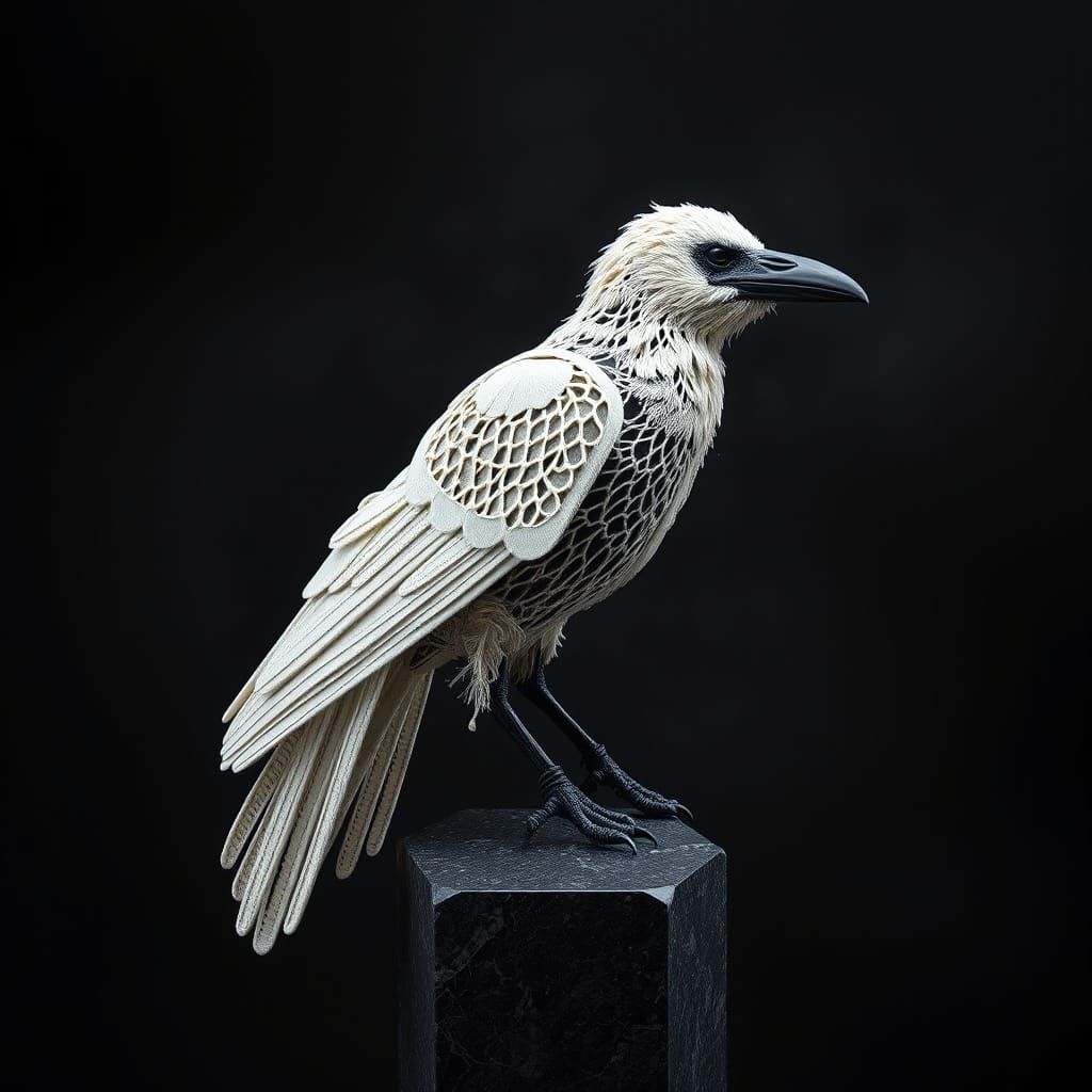 The raven - Majestic Raven in Intricate Lace Perch