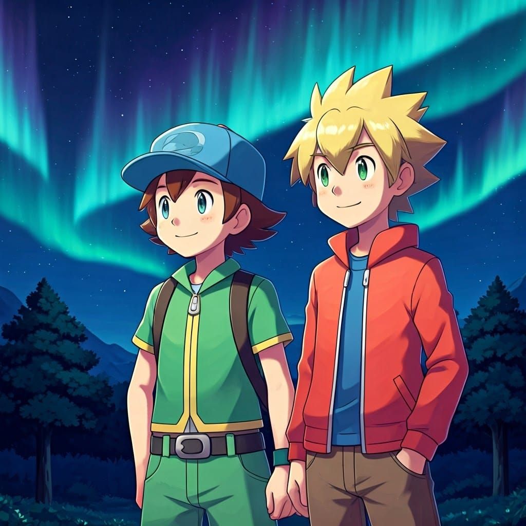 Ritchie and Alden happily watch the aurora in the sky together