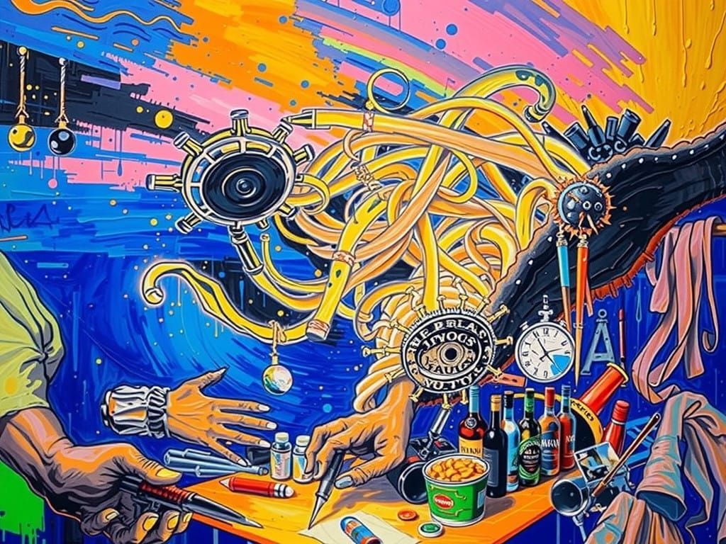 Delirium tremens in the artist's studio. A gigantic chaos of colors ...