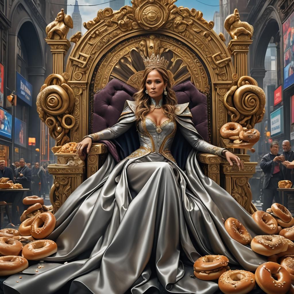 Jennifer Lopez is the Queen of New York City dressed in satin sitting ...