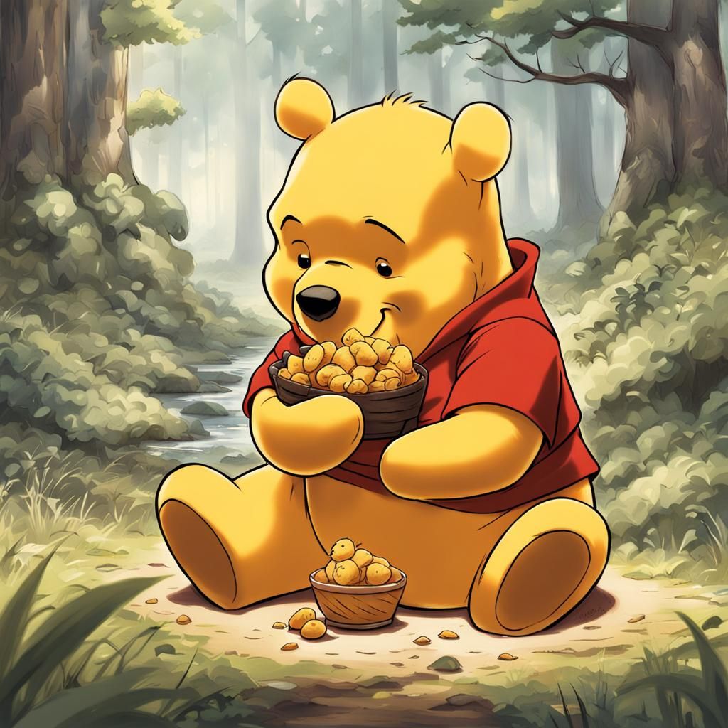 Winnie the Pooh eating - AI Generated Artwork - NightCafe Creator