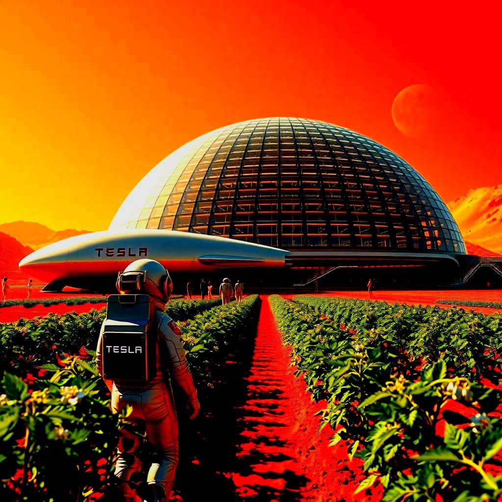 Astronauts in a Glass Dome Hotel on Mars - AI Art