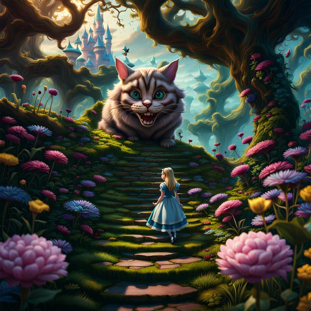 Alice in Wonderland with the Cheshire cat - AI Generated Artwork ...