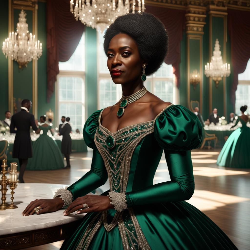 Sarah Forbes Bonetta at a ball, green dress 5 - AI Generated Artwork ...