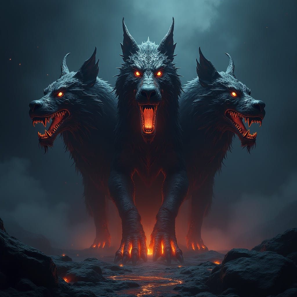 Animal mitologico el cerbero - Majestic Triple-Headed Cerber...