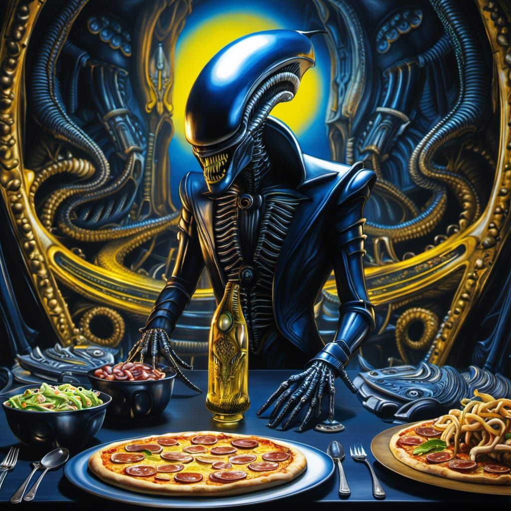 Xenomorph Attending a Pizza Party - AI Generated Artwork - NightCafe ...