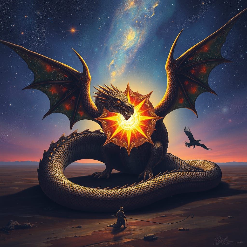 Ethereal Dragon of Celestial Scales, Absorbing a D... - AI Art