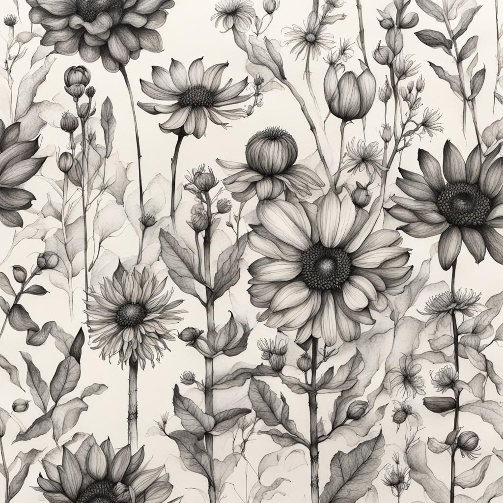 botanical ink drawing by Pandora Sellars - AI Generated Artwork ...