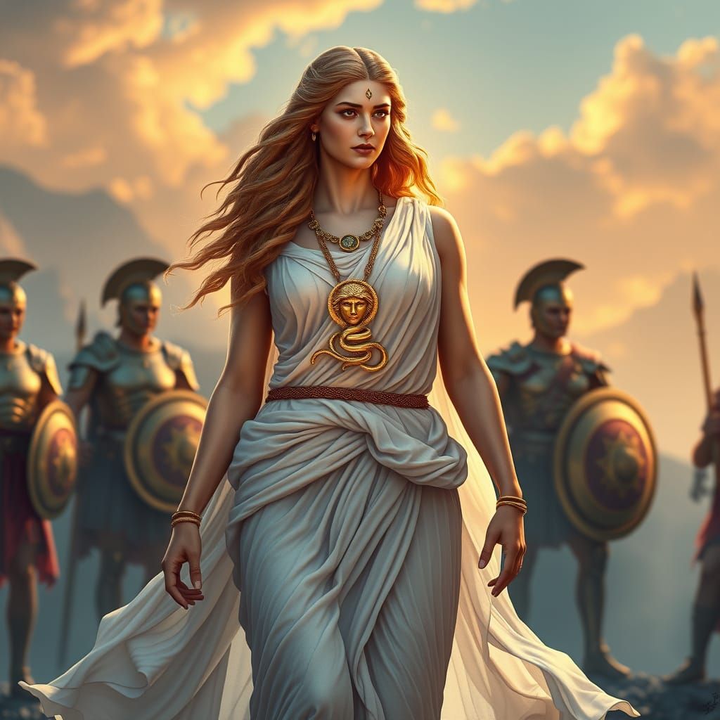Goddess Athena Radiates Ethereal Light in Greek La... - AI Art