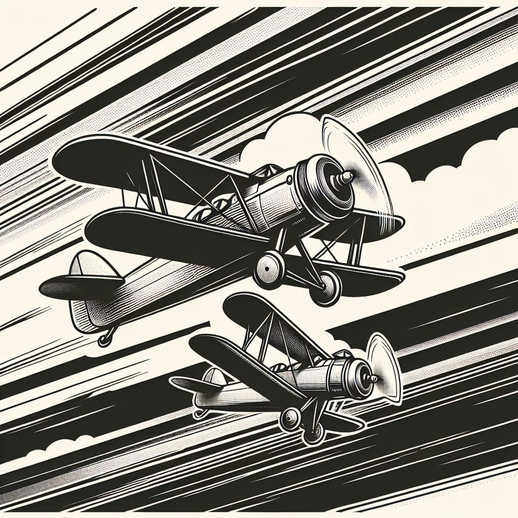 Line art retro two-planes - Line art retro two-planes