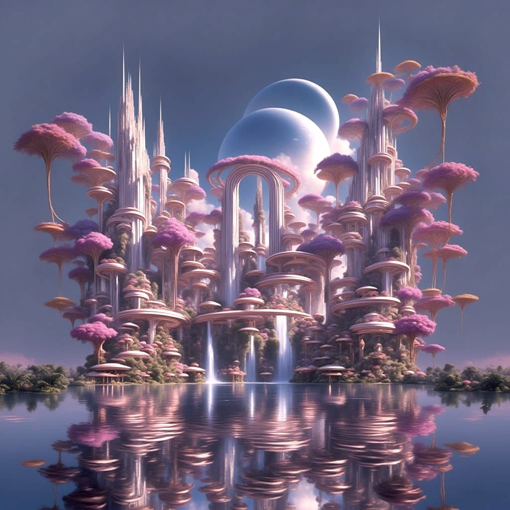 Futuristic - Futuristic Oasis in a Sparkling Waterfall Parad...