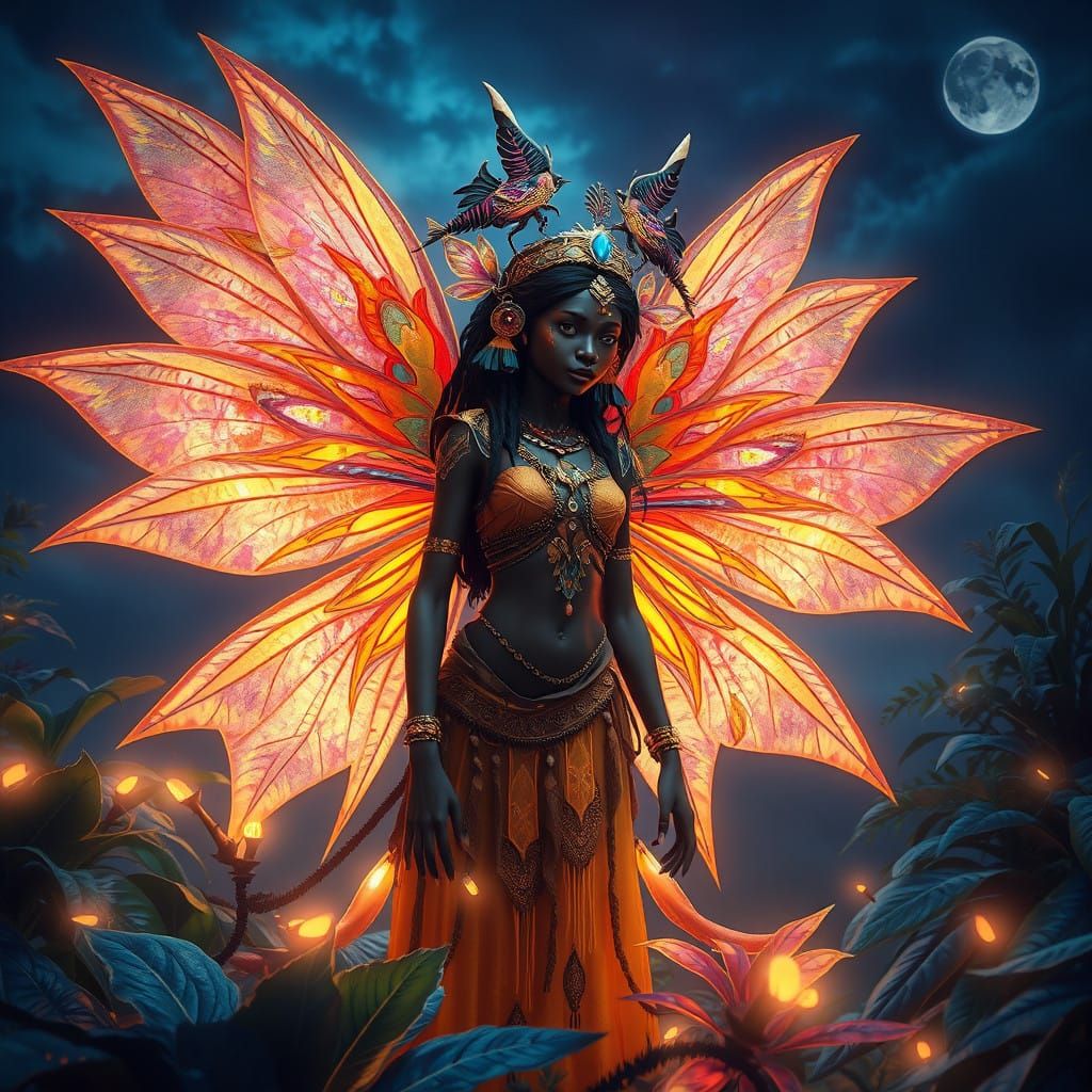 Alluring African fairy - Dreamy Nighttime Scene of an Africa...