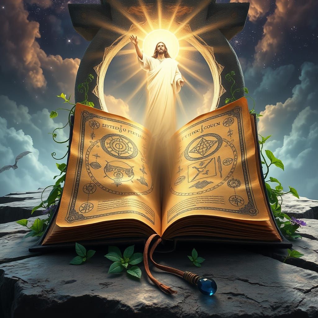 Gnostic Jesus Ascends from Ancient Tomes in a Drea... - AI Art