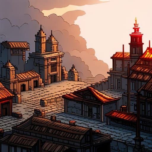 Sunset in a retro RPG village - AI Generated Artwork - NightCafe Creator