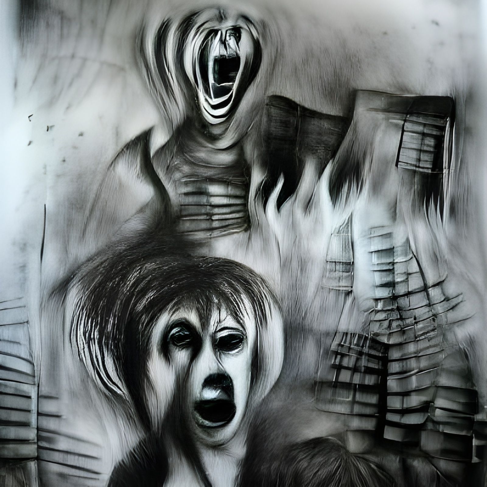 Nightmare Recollection Frantic Charcoal Drawing - AI Generated Artwork ...