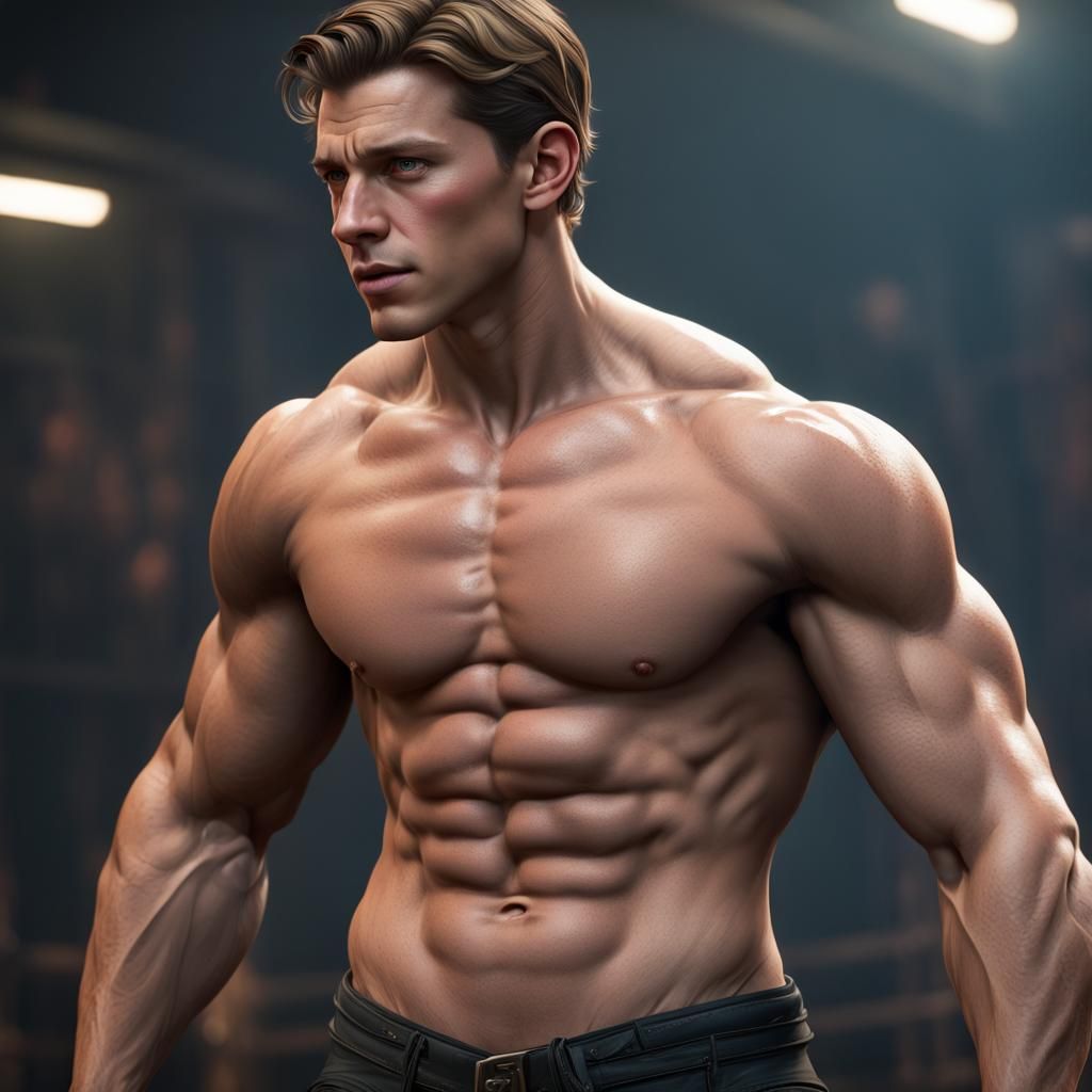 a bodybuilder physique and big bara muscles. He has very large pectorals and a small waist ...