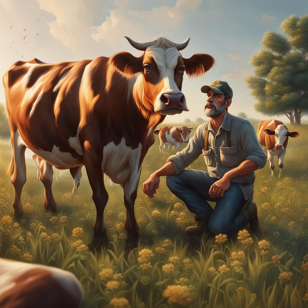Taking care of his cows - AI Generated Artwork - NightCafe Creator