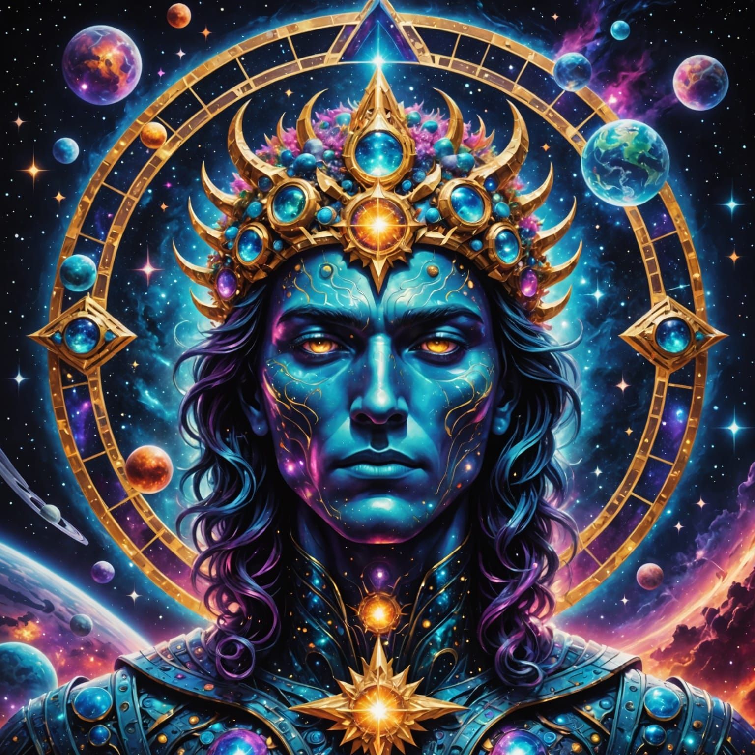 Cosmic Deity Contemplates the Universe in Ethereal... - AI Art