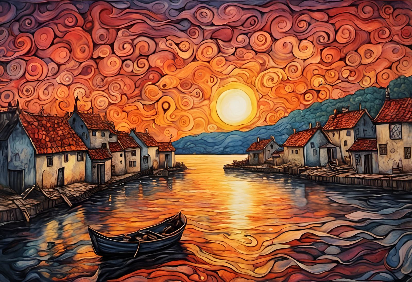 Zentangle extreme effect Amazingly beautiful sunset over a medieval ...