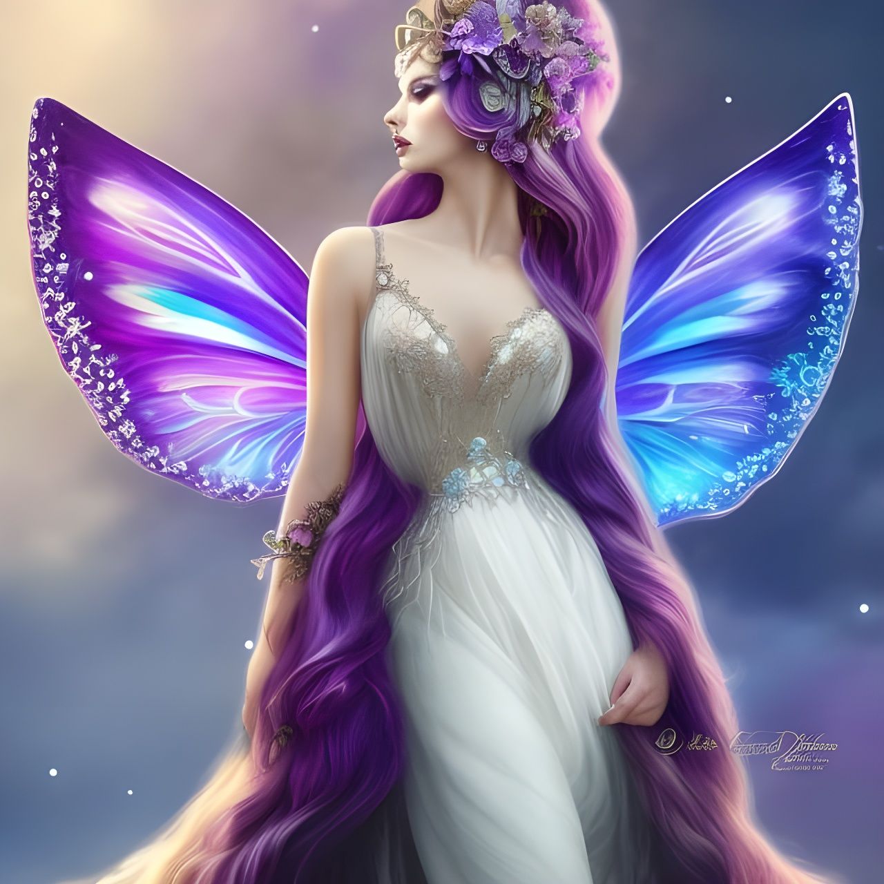 The Amethyst Fairy #2 - Dark Fantasy Fairy in Crystal Gown,