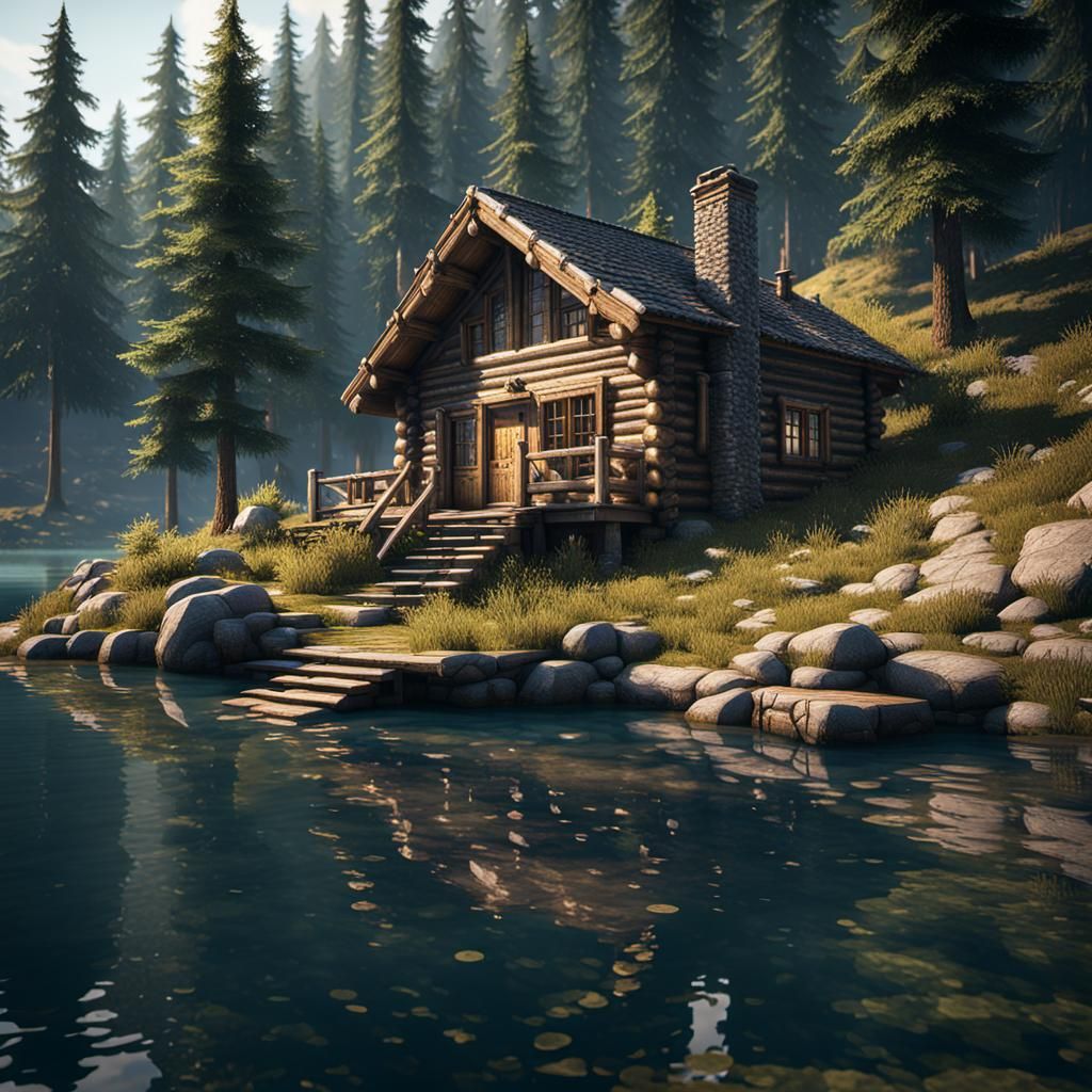 log cabin by the lake - Surreal Woodland Retreat in Epic 3D ...