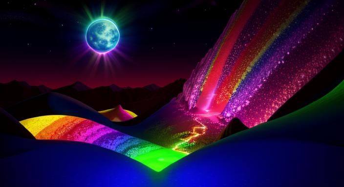Fantastical Neon Landscape w/ Full Moon - AI Generated Artwork ...